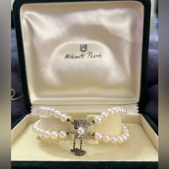 Mikimoto | Jewelry | Vintage Mikimoto Doublestrand Pearl Bracelet Sterling Silver | Poshmark